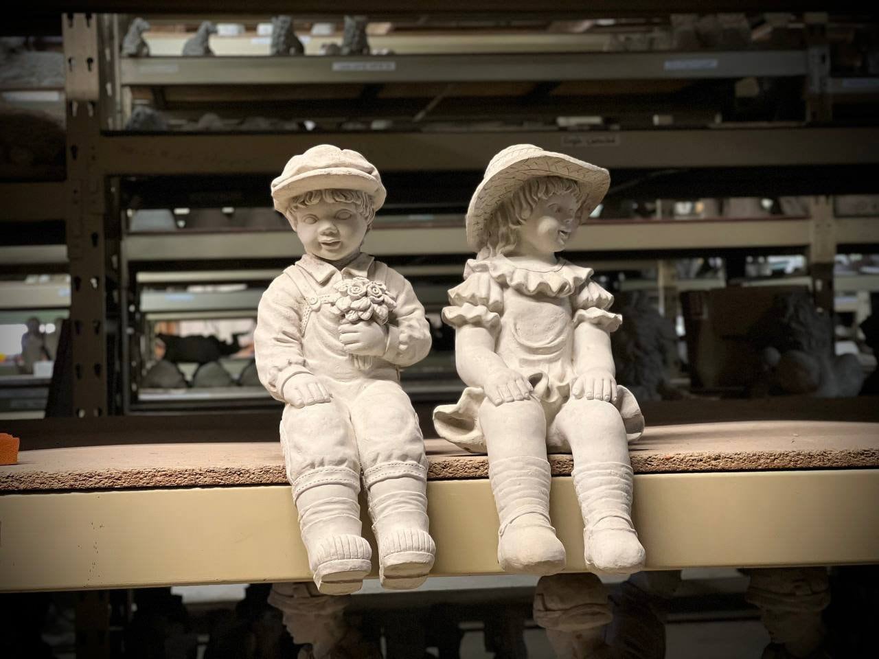 Sitting Boy and Girl Figures Pair of Statues Detailed Boy and Girl ...