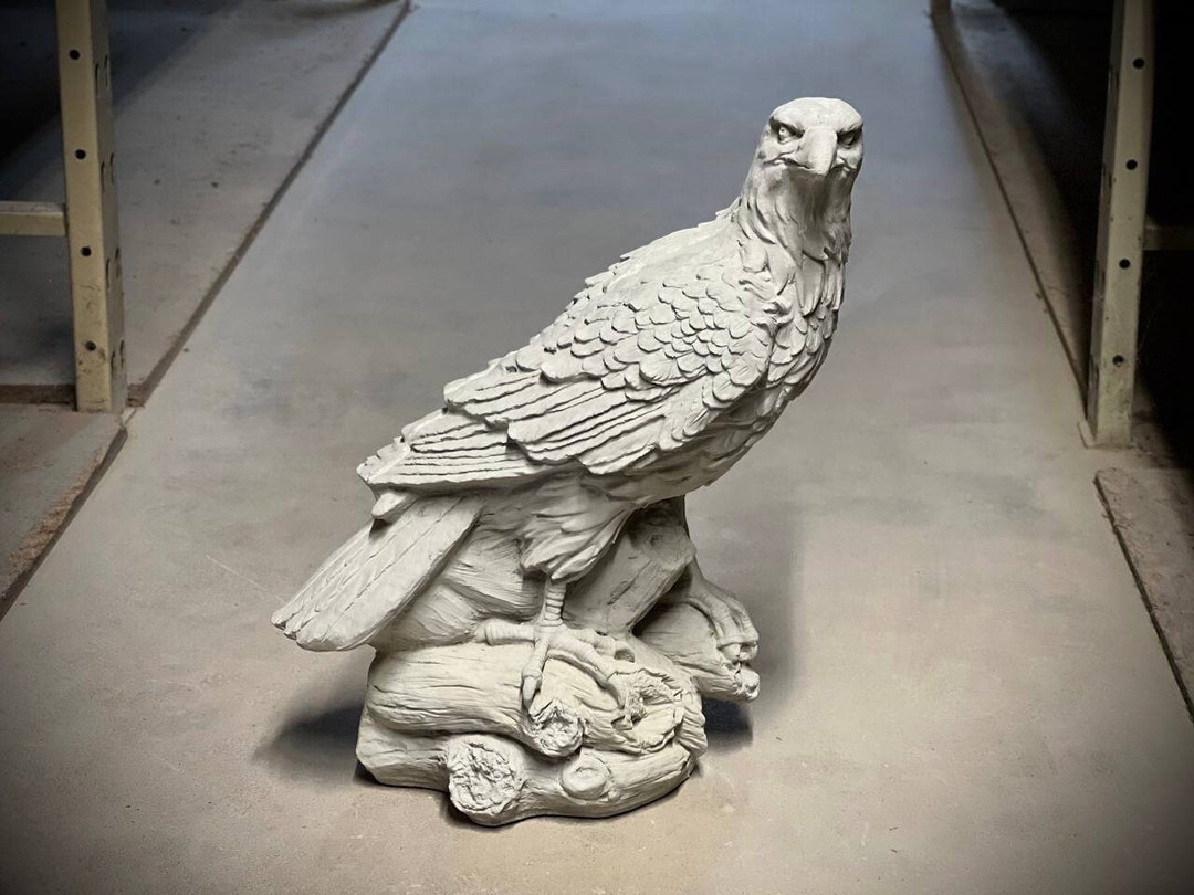 Perched Eagle on Log Statue Massive Eagle Standing on Stone Figure ...