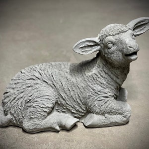 Concrete Lamb Statue Laying Sheep Figurine Resting Farm Lamb Sculpture ...