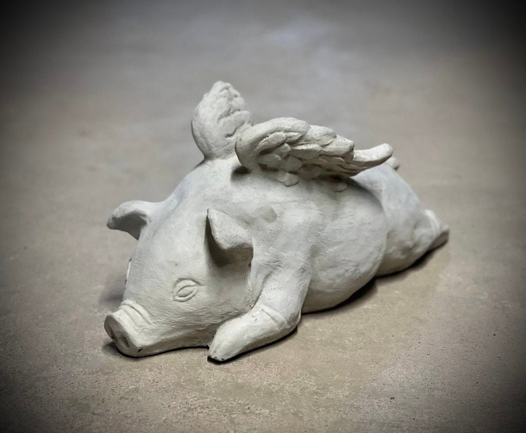 Concrete Pig With Wings Statue Outdoor Pig Figurine Stone Garden ...