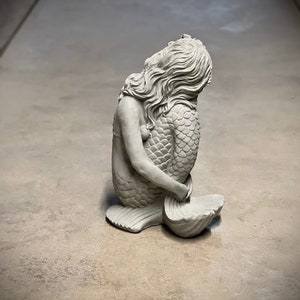 Concrete Mermaid on Stone Statue Sitting Mermaid Figure Outdoor Garden ...