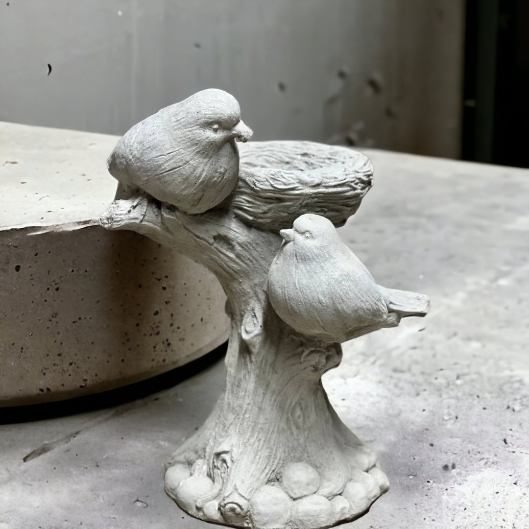 Concrete Two Birds Statue Detailed Water Drinker Figure Outdoor Garden ...
