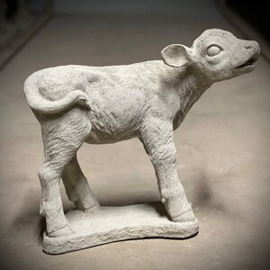 Realistic Standing Calf Statue Concrete Detailed Cow Figurine Outdoor ...