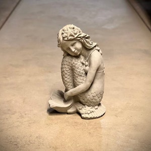 Concrete Mermaid on Stone Statue Sitting Mermaid Figure Outdoor Garden ...