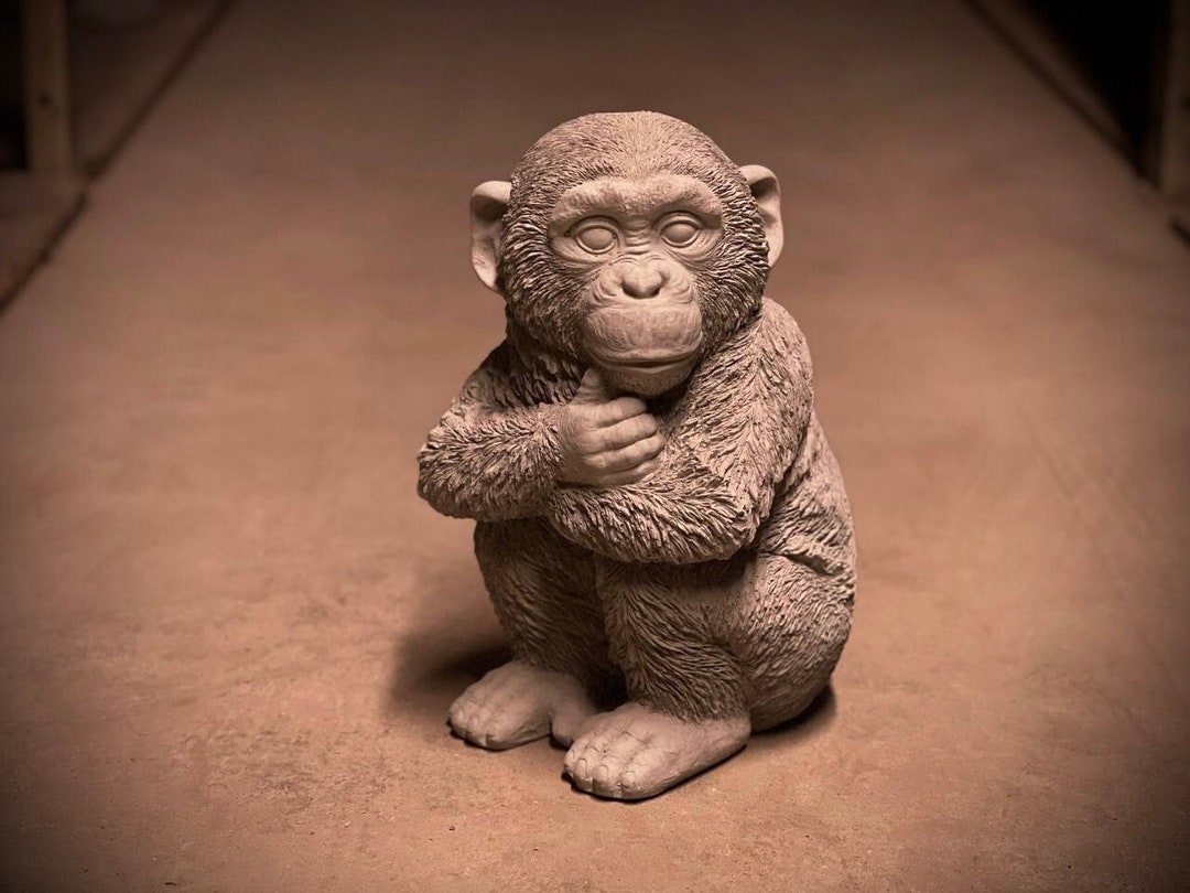 Concrete Sitting Chimpanzee Statue Realistic Jungle Chimpanzee Figurine ...