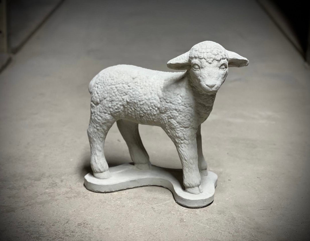 Lamb on Base Yard Statue Concrete Sheep Figure Standing Sheep Figurine ...
