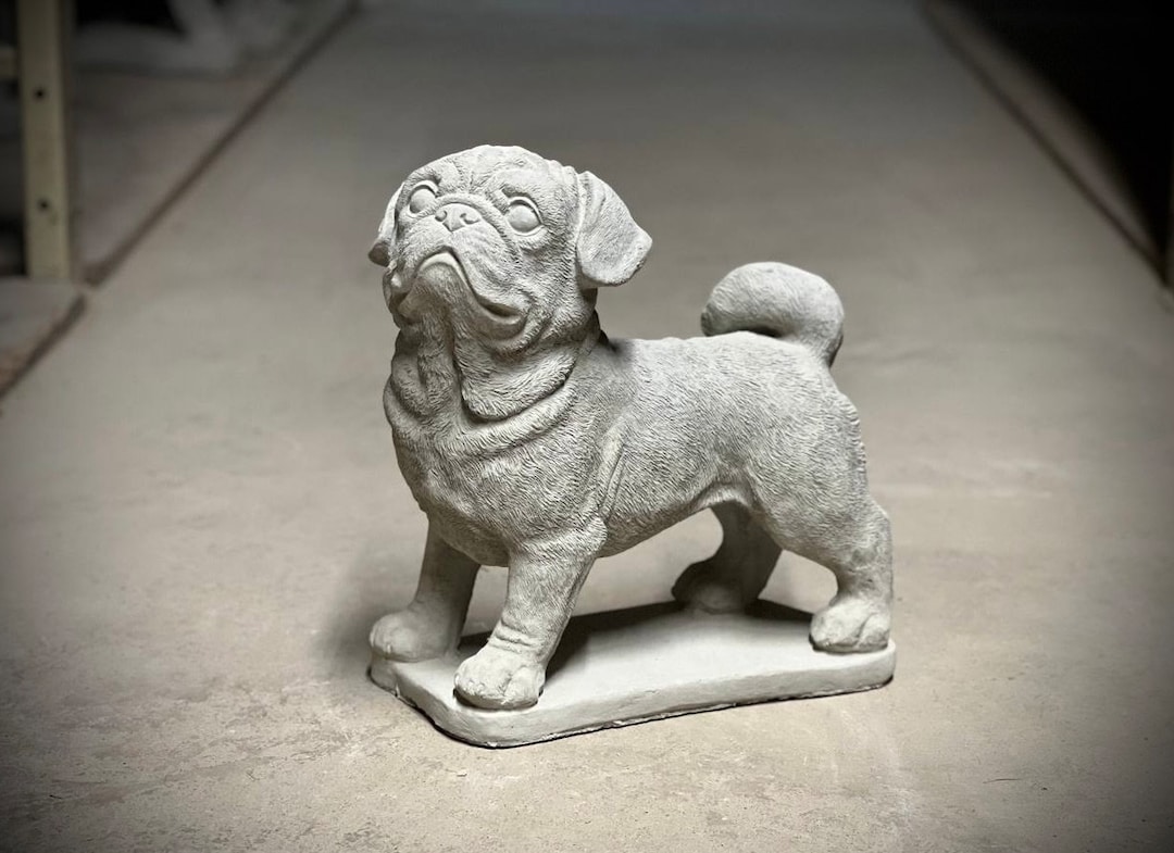 Concrete Standing Pug Puppy Statue Outdoor Pug Dog on Base Figurine ...