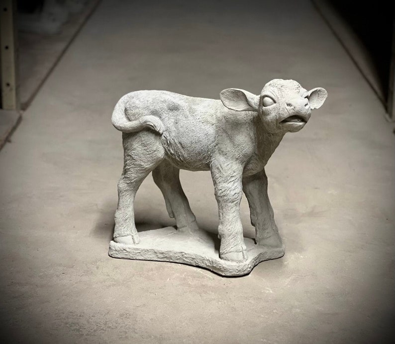 Realistic Standing Calf Statue Concrete Detailed Cow Figurine Outdoor ...