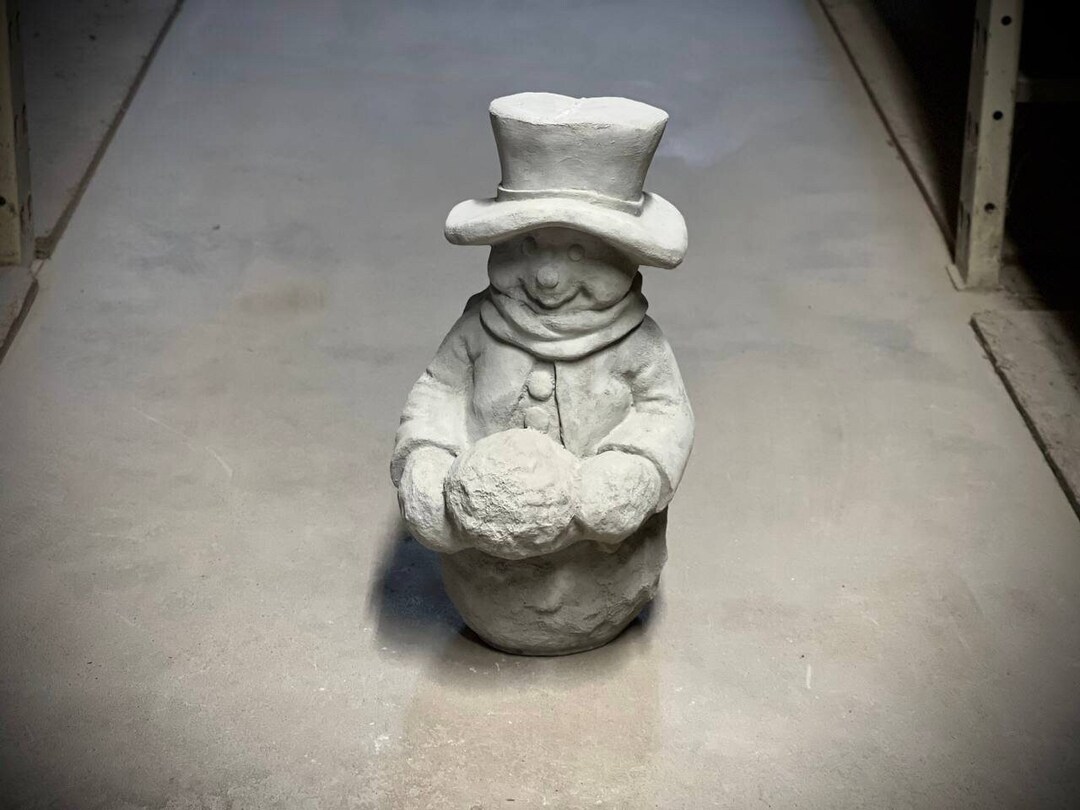 Standing Snowman Holding Snowball Statue Handmade Snowman With Hat ...