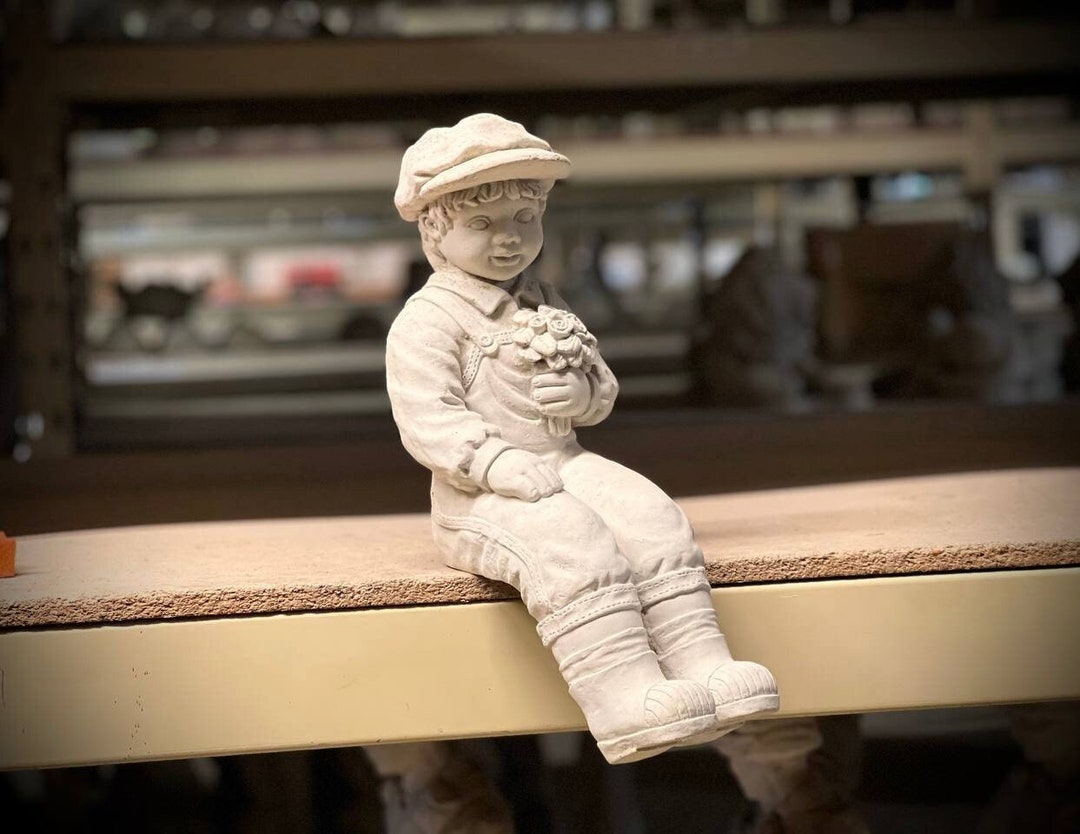 Concrete Sitting Boy Without Pedestal Figure Kid With NO Base Statue ...