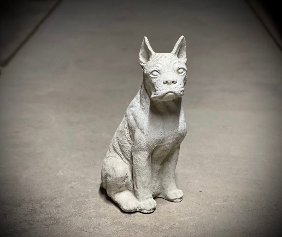 Sitting Boxer Dog Statue Concrete Boxer Figure Detailed Pet Memorial ...