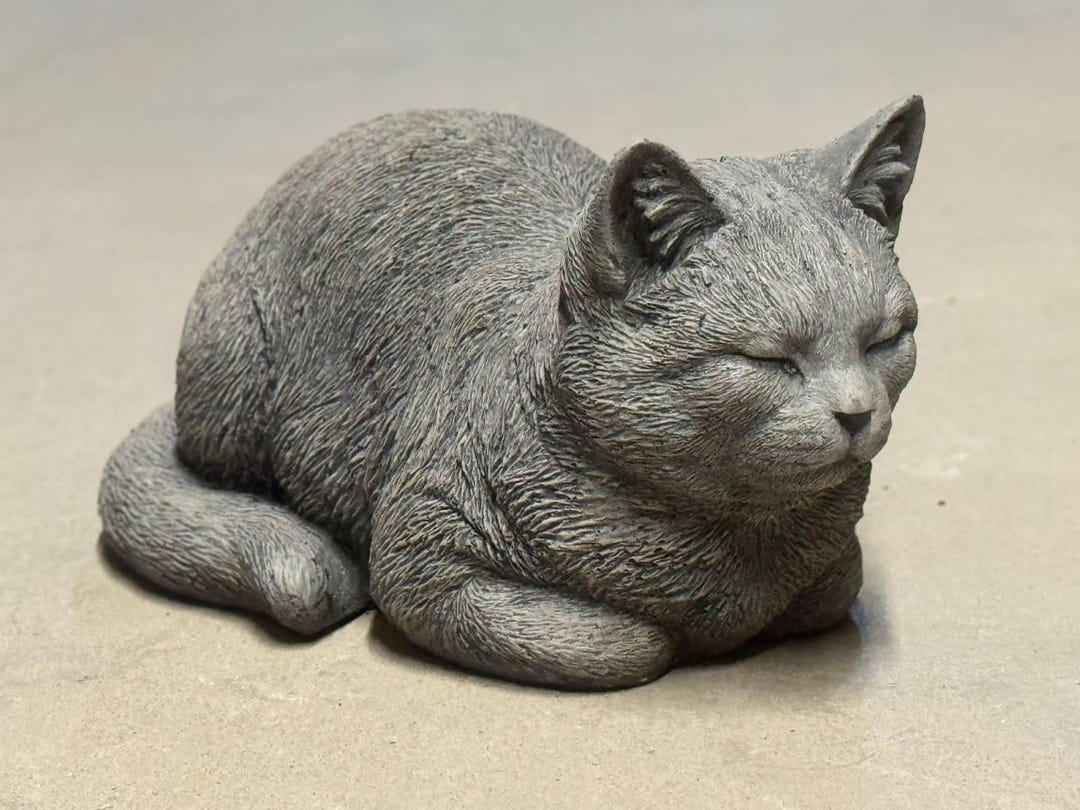 Large Cat Figure Painted Cat Figurine Black Cat Sculpture Outdoor Stone ...