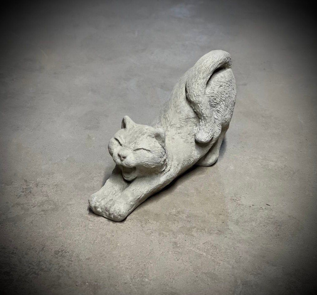 Stretching Cat Statue Concrete Cat Figure Massive Figurine for - Etsy