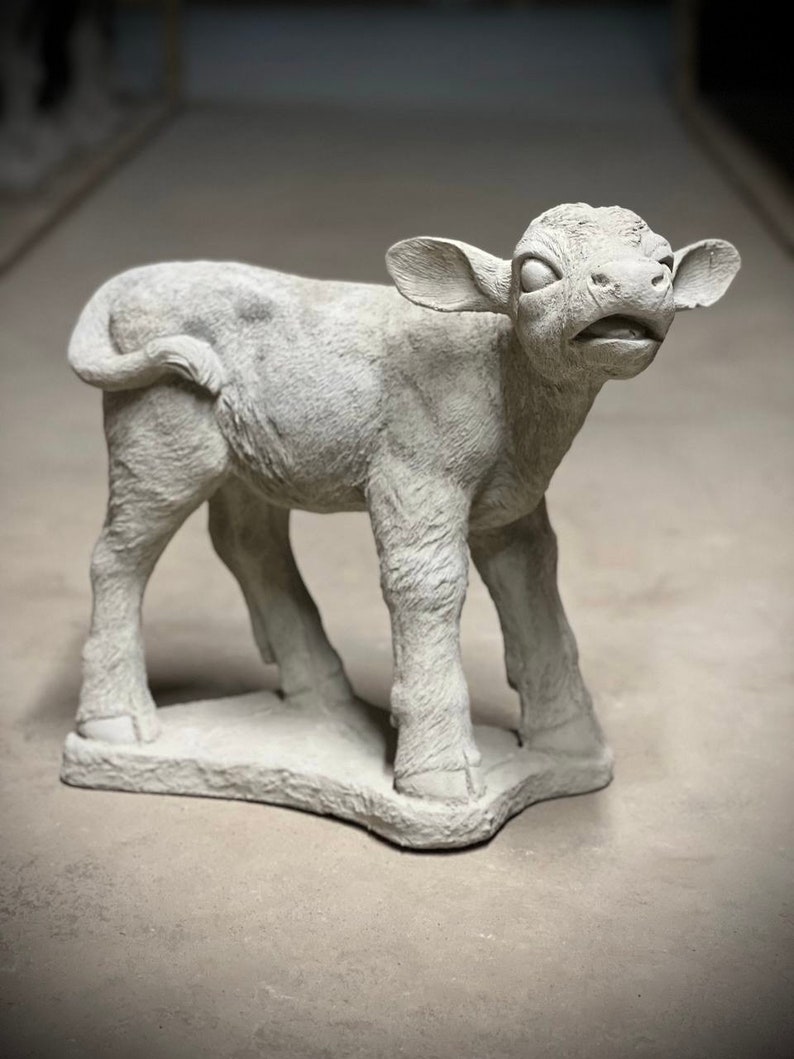 Realistic Standing Calf Statue Concrete Detailed Cow Figurine - Etsy
