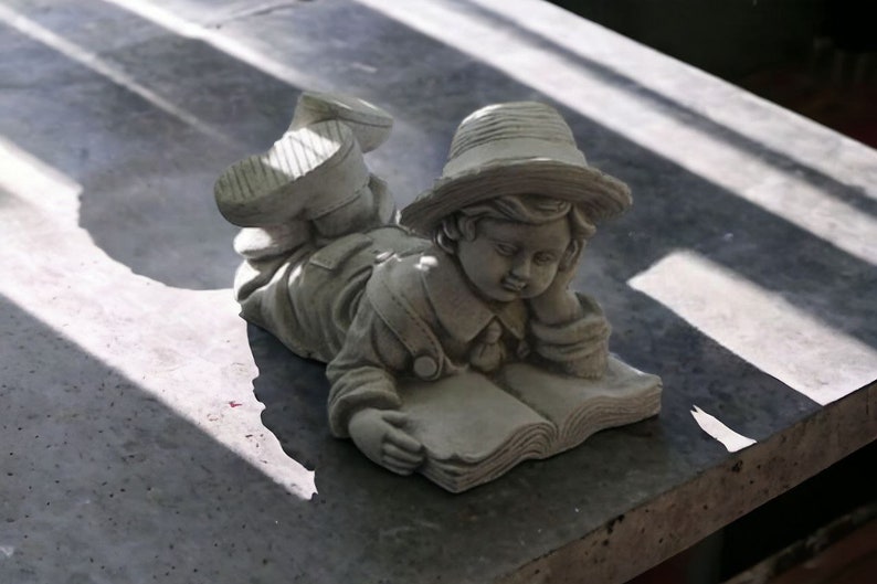 Boy Reading Book Statue Laying Kid With Book Figurine Massive Boy ...