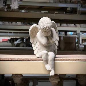 Weeping Angel Figure Faceless Cherub Statue Concrete Sitting Angel ...