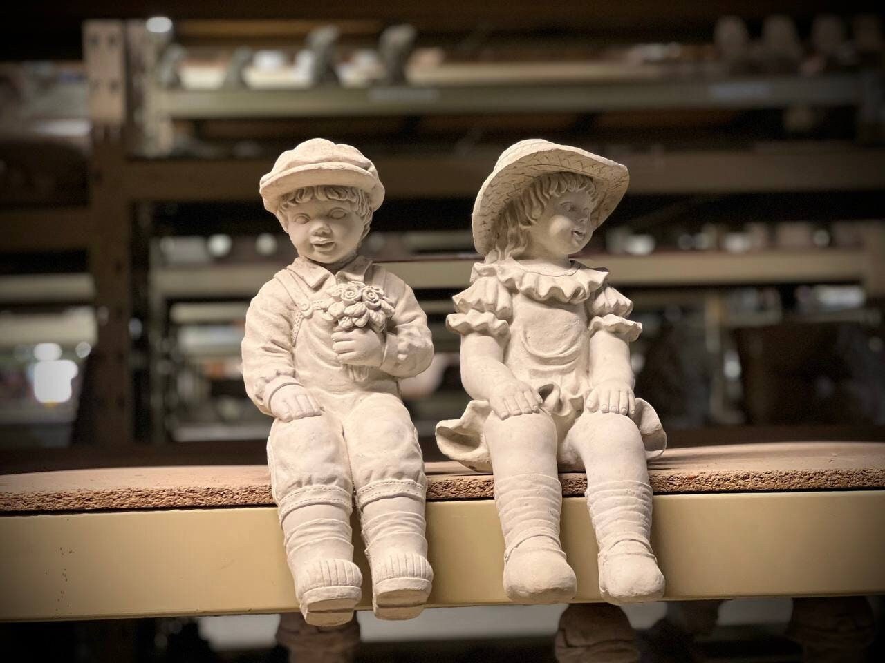 Sitting Boy and Girl Figures Pair of Statues Detailed Boy and Girl ...