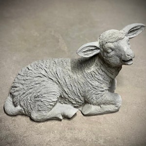 Concrete Lamb Statue Laying Sheep Figurine Resting Farm Lamb Sculpture ...