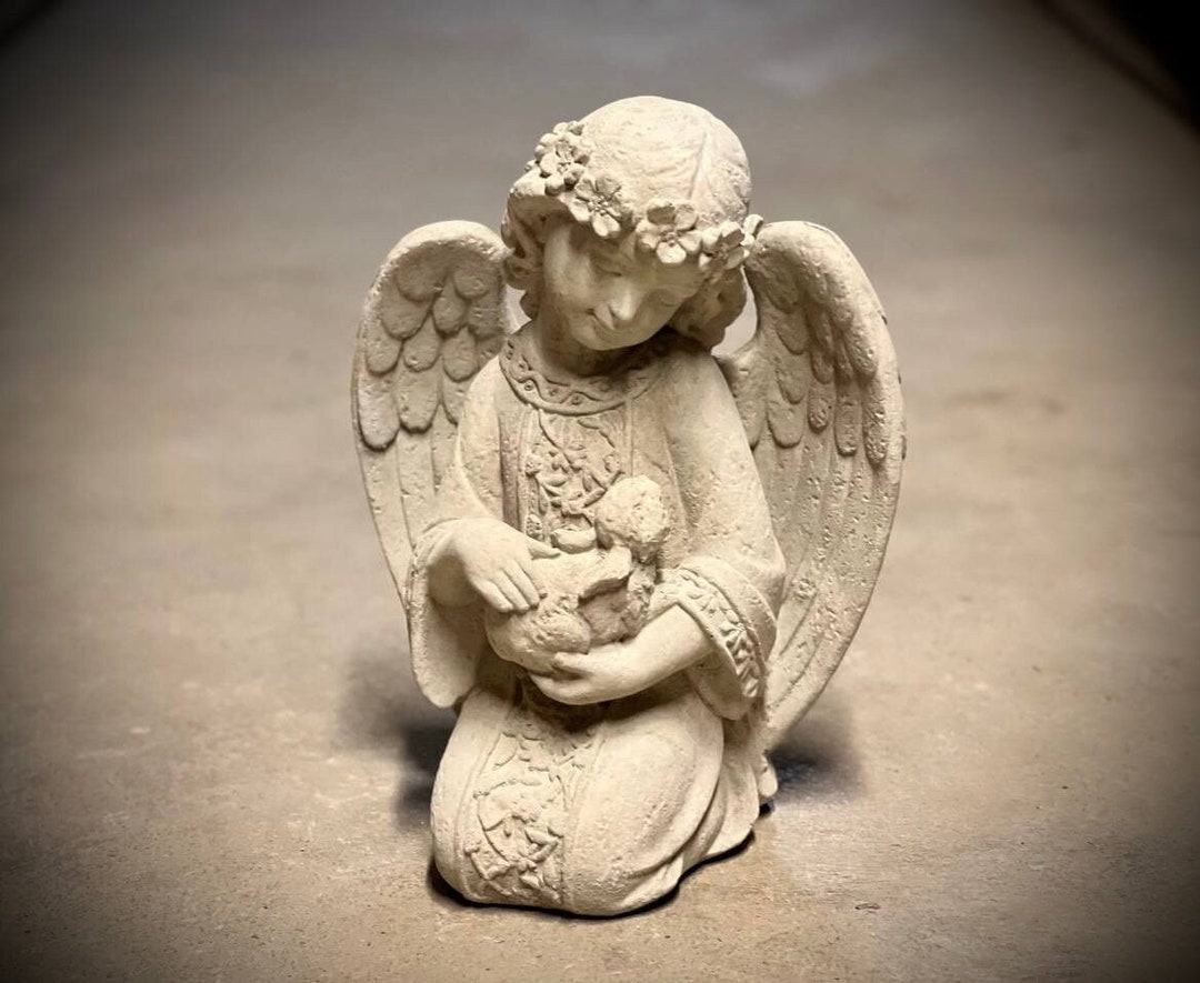 Angel Holding Bunny Statue Kneeling Angel With Bunny Figurine Religious ...