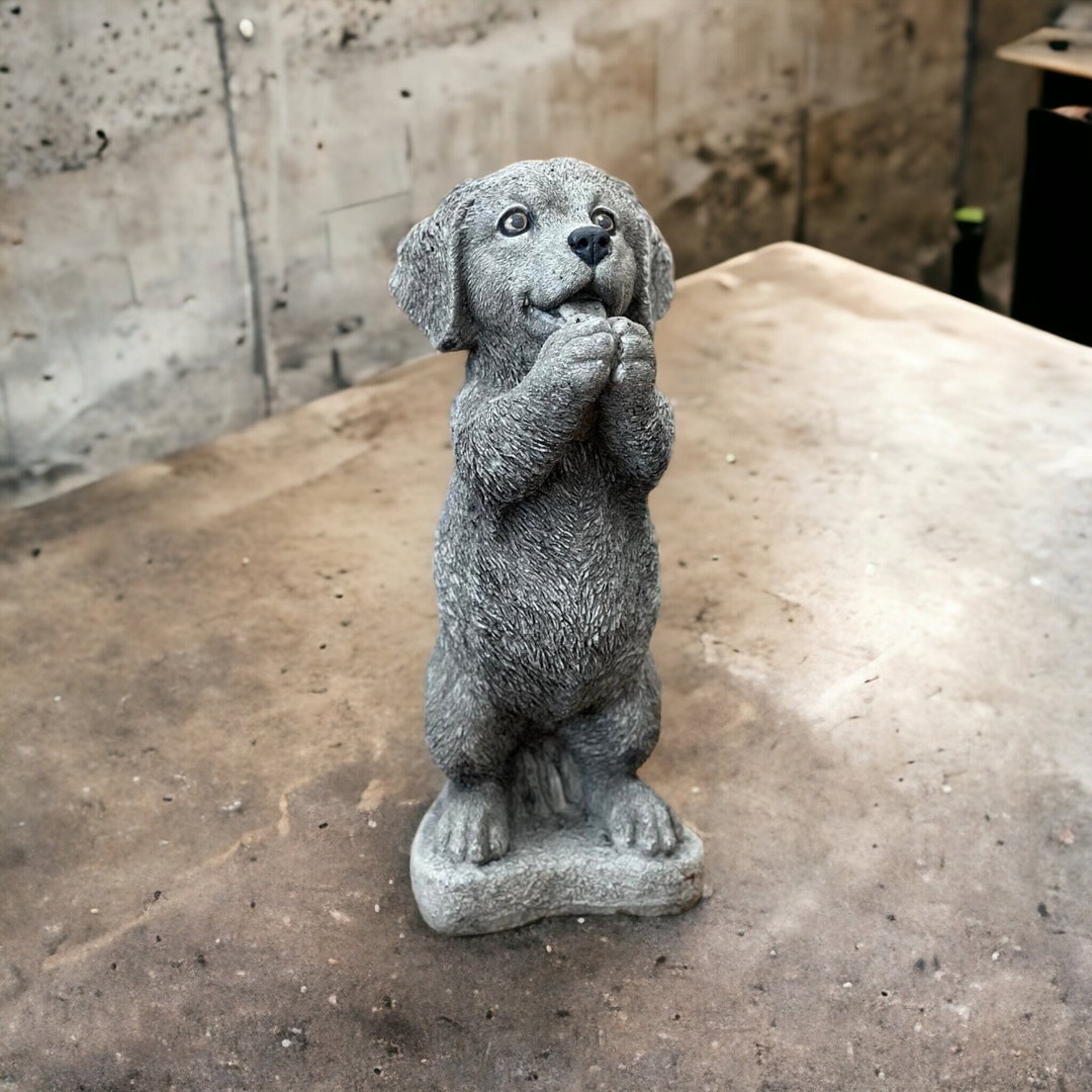 Standing Puppy Statue Concrete Begging Dog Sculpture Garden Backyard or ...