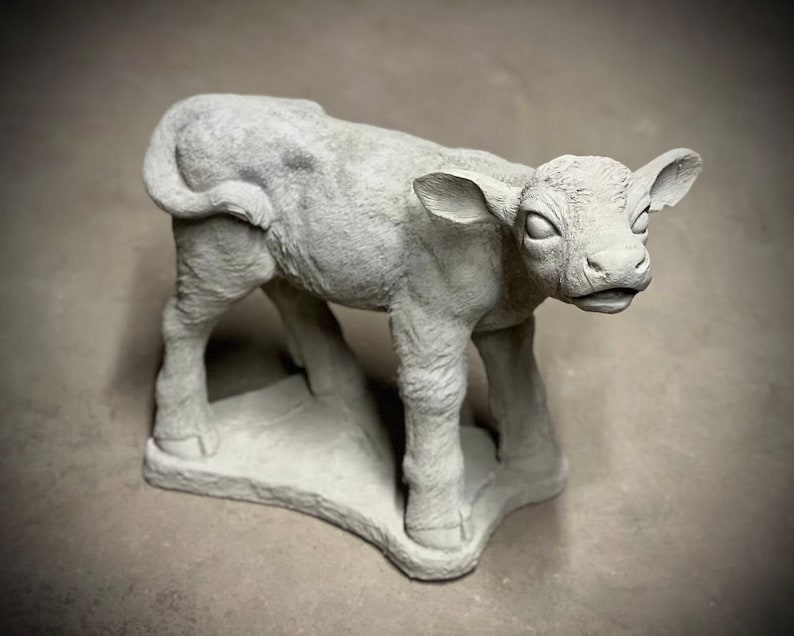 Realistic Standing Calf Statue Concrete Detailed Cow Figurine Outdoor ...