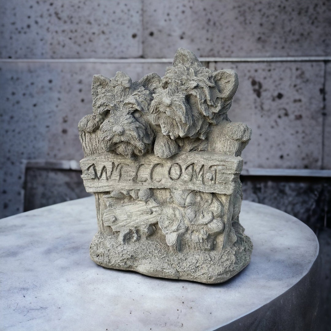 Concrete Yorkshire Terrier Dogs Statue Welcome Sign Figure Front Door ...