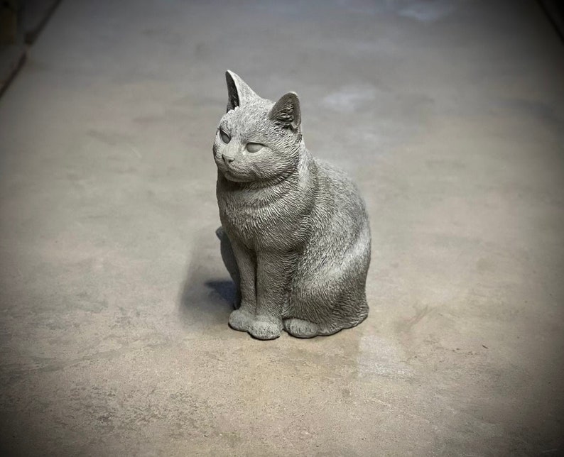 Concrete Sitting Cat Statue Detailed Cat Figure Indoor or Outdoor Cat ...
