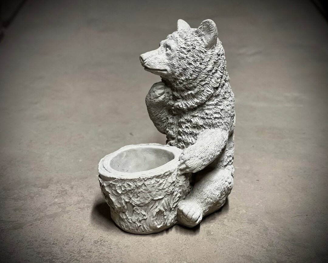 Concrete Bear Pot Statue Sitting Flowers Pot Figurine Outdoor Garden or ...