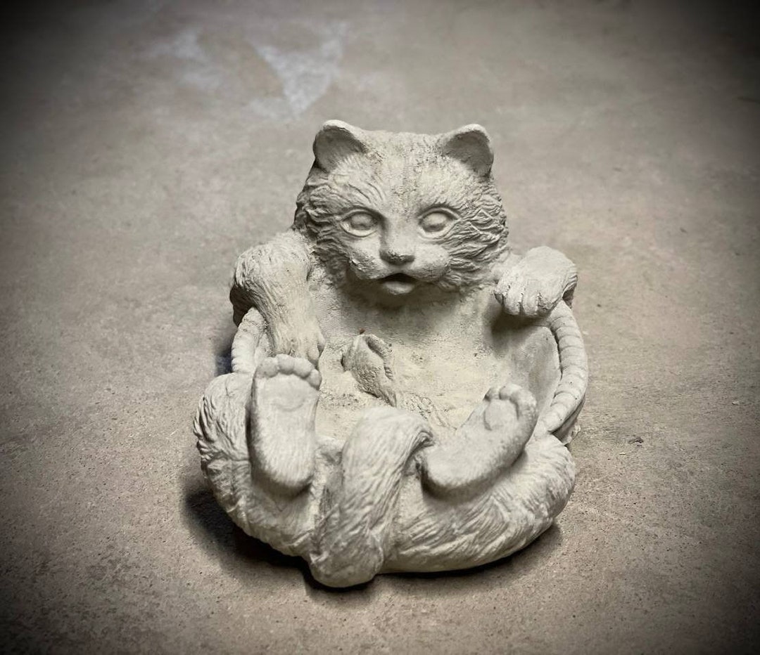 Concrete Laying Cat Statue Detailed Resting Cat Figurine - Etsy