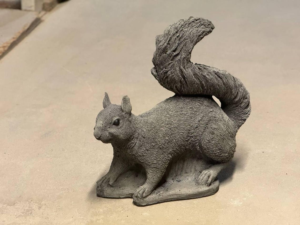 Bushy Tail Squirrel Figure Scampering Squirrel Figurine Concrete ...