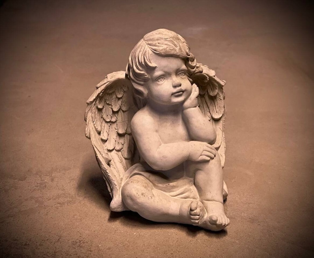 Precious Sitting Angel Figure Concrete Cherub With Wings Statue Garden ...