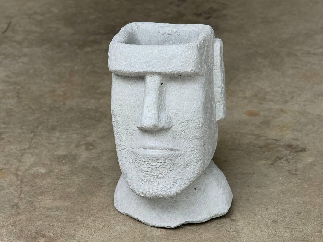 Concrete Moai Planter Statue Stone Flowers Pot Figure Moai Head ...