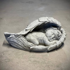 Baby Sleeping in Wings Statue Religious Angel Laying in Wings Figurine ...