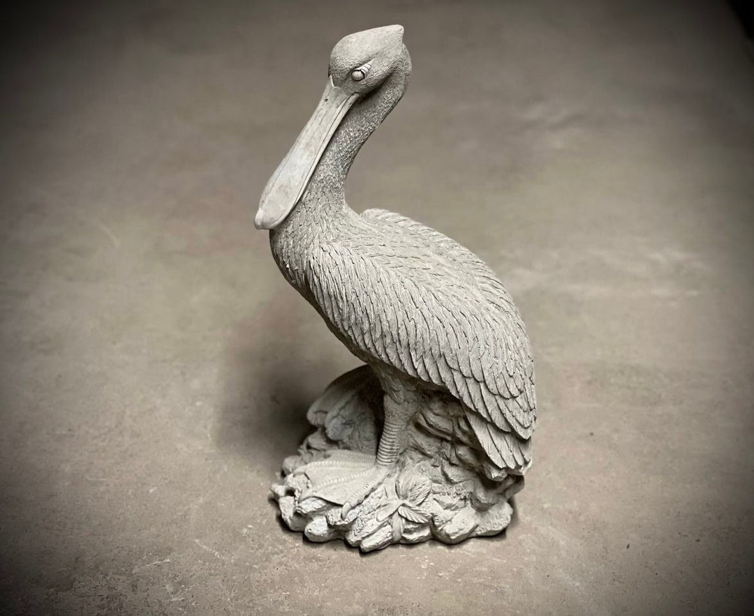 Detailed Pelican Bird Statue Concrete Standing Pelican Figurine Outdoor ...