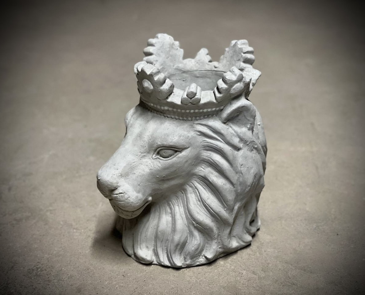 Concrete Lion King Head Planter Statue Massive Lion Head With Crown ...