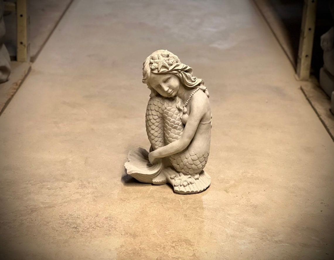 Concrete Mermaid on Stone Statue Sitting Mermaid Figure - Etsy