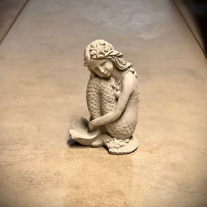 Concrete Mermaid on Stone Statue Sitting Mermaid Figure Outdoor Garden ...