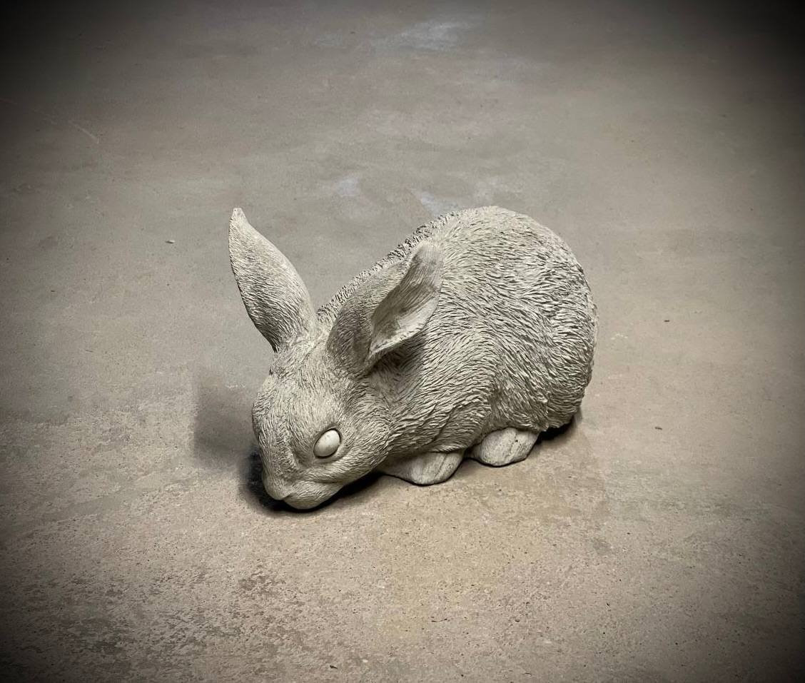 Grazing Rabbit Statue Concrete Eating Bunny Figure Wild Nature Animal ...
