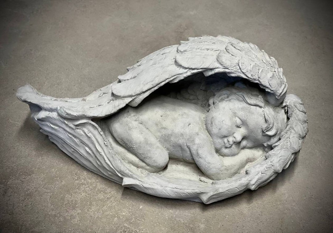 Baby Sleeping in Wings Statue Religious Angel Laying in Wings Figurine ...
