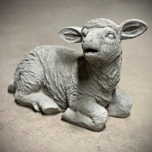 Concrete Lamb Statue Laying Sheep Figurine Resting Farm Lamb Sculpture ...