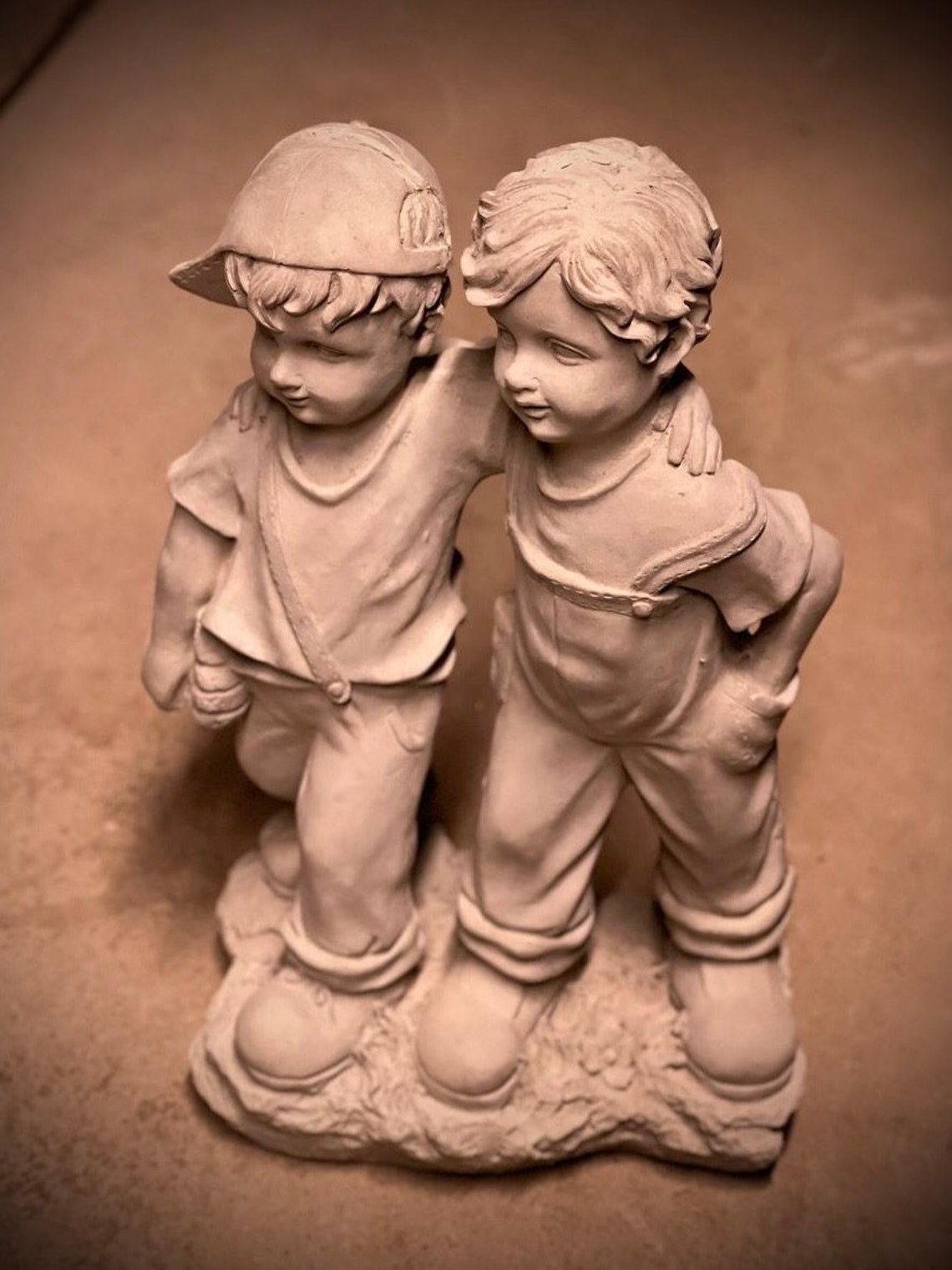 Standing Two Boys With Baseball Statue Concrete Two Boys Playing ...