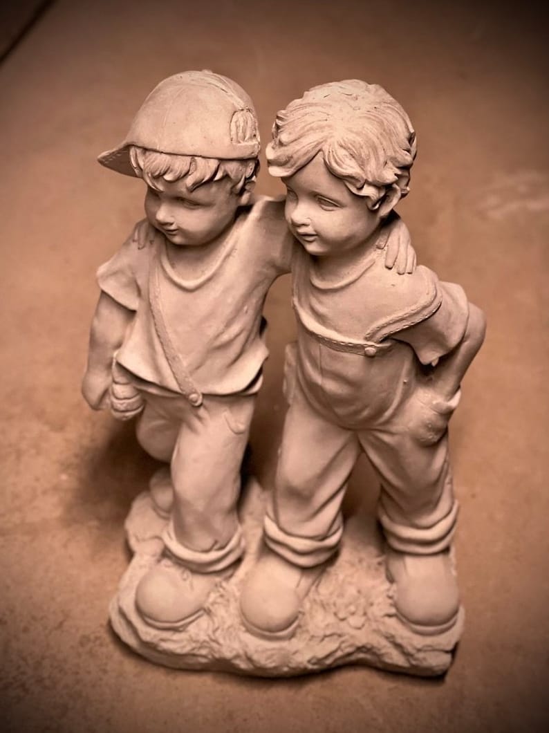 Standing Two Boys With Baseball Statue Concrete Two Boys Playing ...