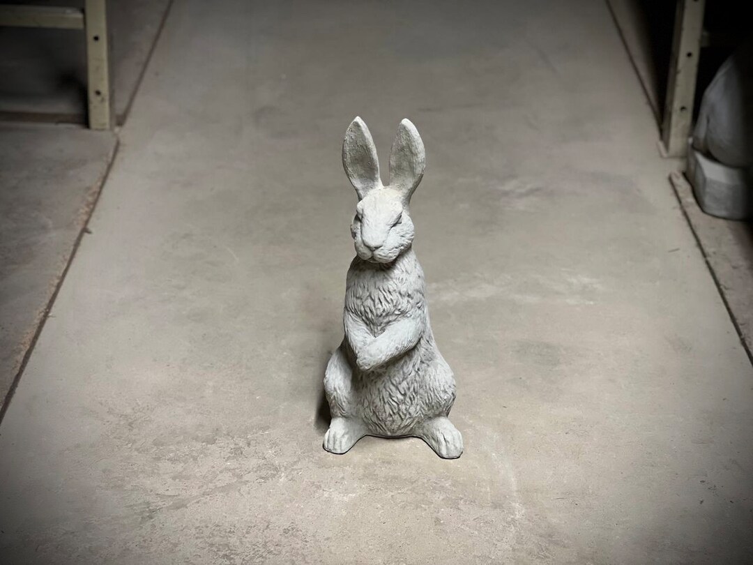 Concrete Rabbit With Big Ears Statue Standing Detailed Rabbit Figurine ...