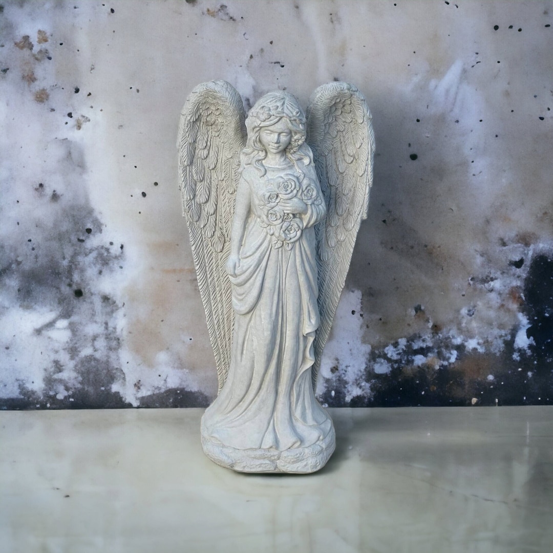 Tall Angel With Flowers in Hands Statue Concrete Religious Figure ...