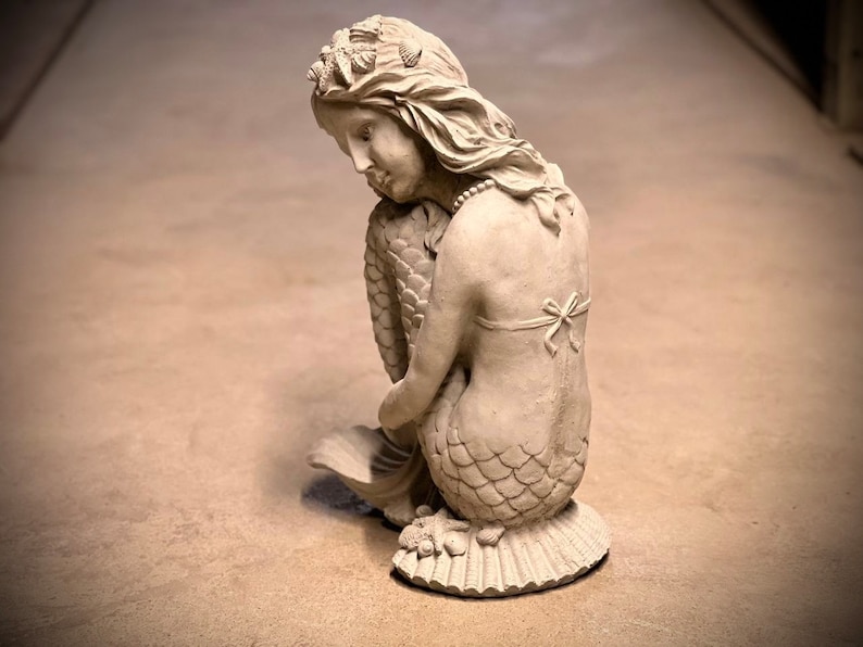 Concrete Mermaid on Stone Statue Sitting Mermaid Figure Outdoor Garden ...