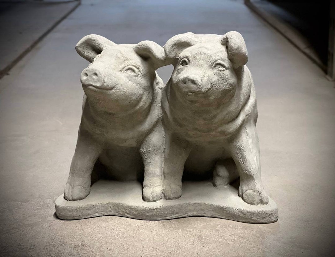 Two Farm Pigs Statue Massive Two Piglets Sculpture Large Potbelly ...