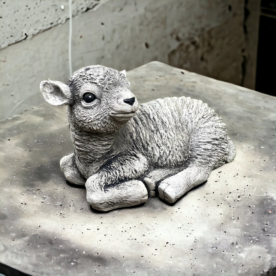 Concrete Laying Sheep Statue Detailed Resting Lamb Figure Outdoor ...