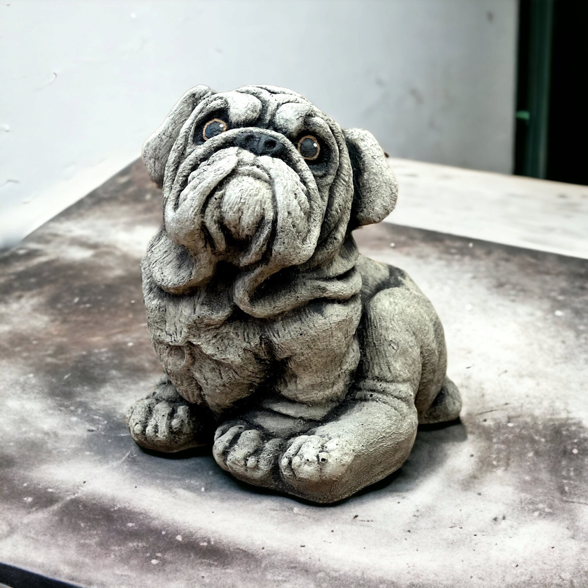 Sitting Bulldog Figure Painted Bulldog Figurine Outdoor or Indoor ...
