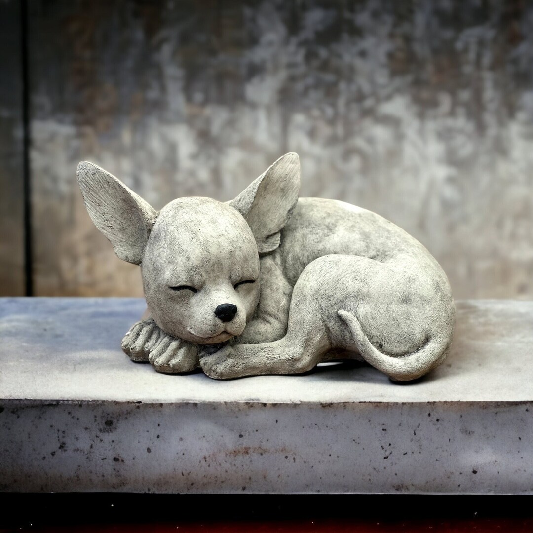 Curled up Chihuahua Dog Statue Laying Chihuahua Figure Concrete Dog ...