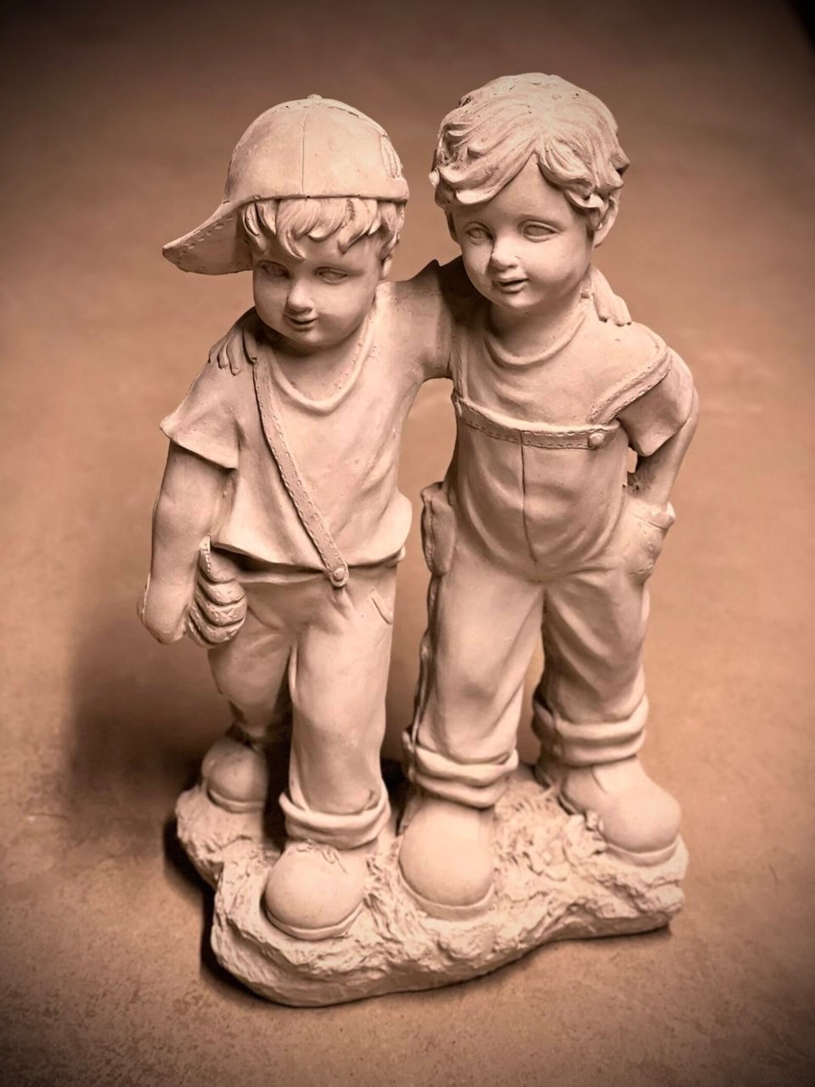 Standing Two Boys With Baseball Statue Concrete Two Boys Playing ...